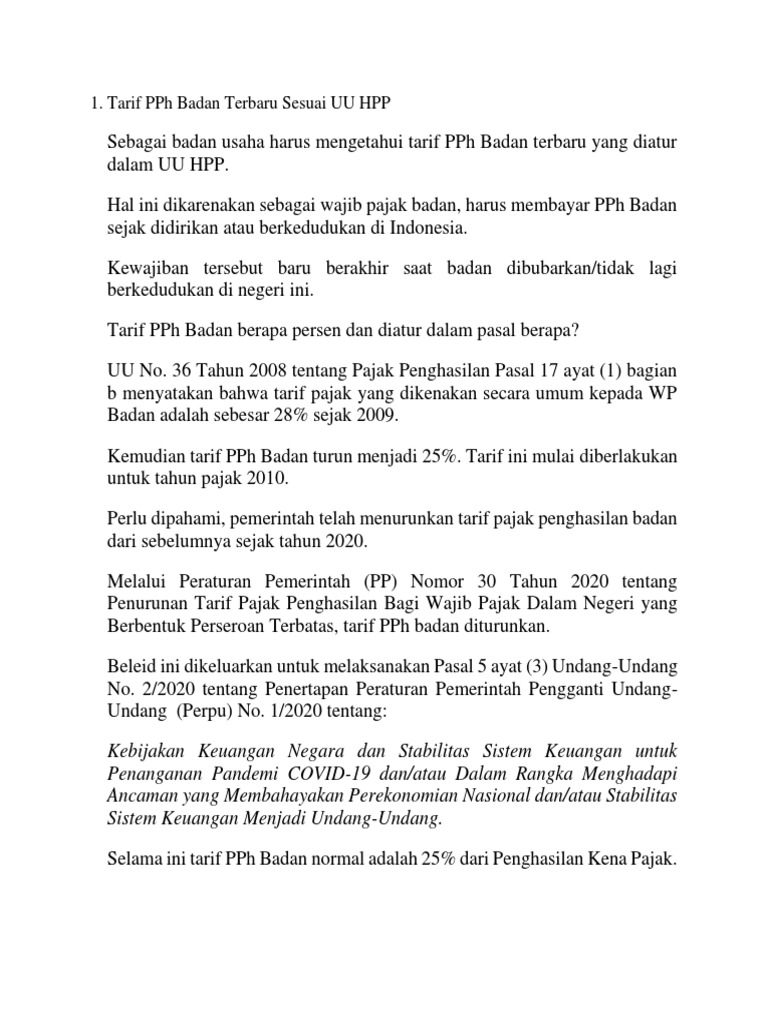 Tarif PPh Badan Terbaru 2023 | PDF | Pengelolaan Keuangan & Uang