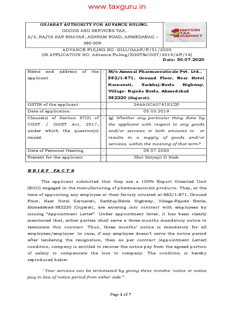 Notice Pay - Amneal-Pharmaceuticals-Pvt.-Ltd.-GST-AAR-Gujrat | PDF ...