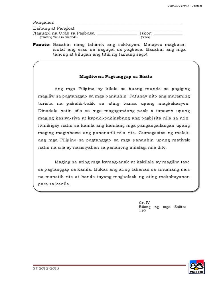 Gr. 4 Magiliw Sa Pagtanggap Sa Bisita Pretest | PDF Gr. 4 Magiliw Sa Pagtanggap Sa Bisita Pretest | PDF