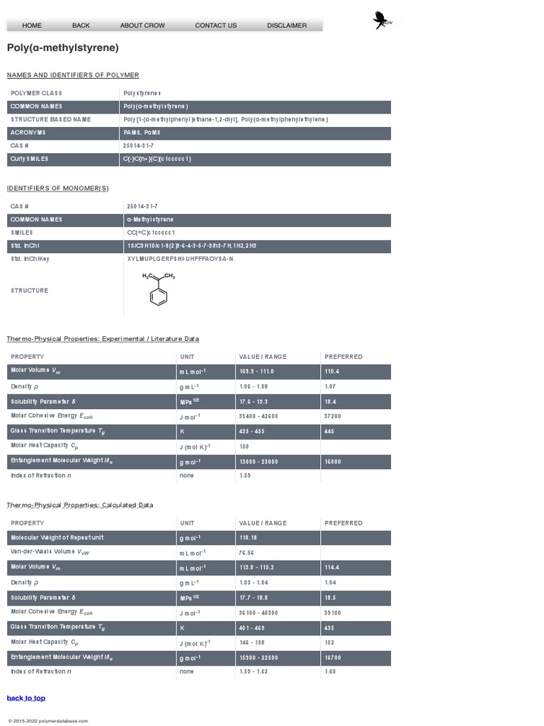 Poly (Alpha Methylstyrene) | PDF | Physics | Chemistry