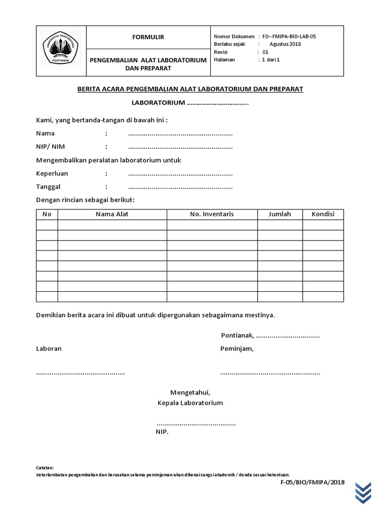 Formulir Pengembalian Alat | PDF