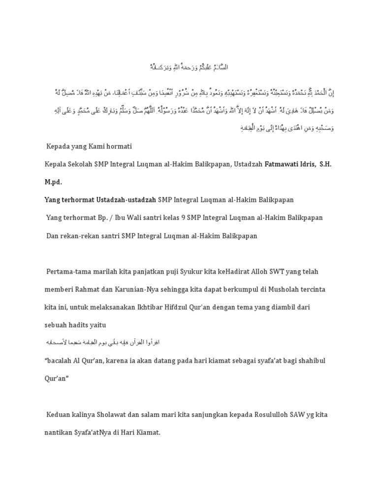 Acara Tasmi' Akbar Santri Kelas 9 | PDF