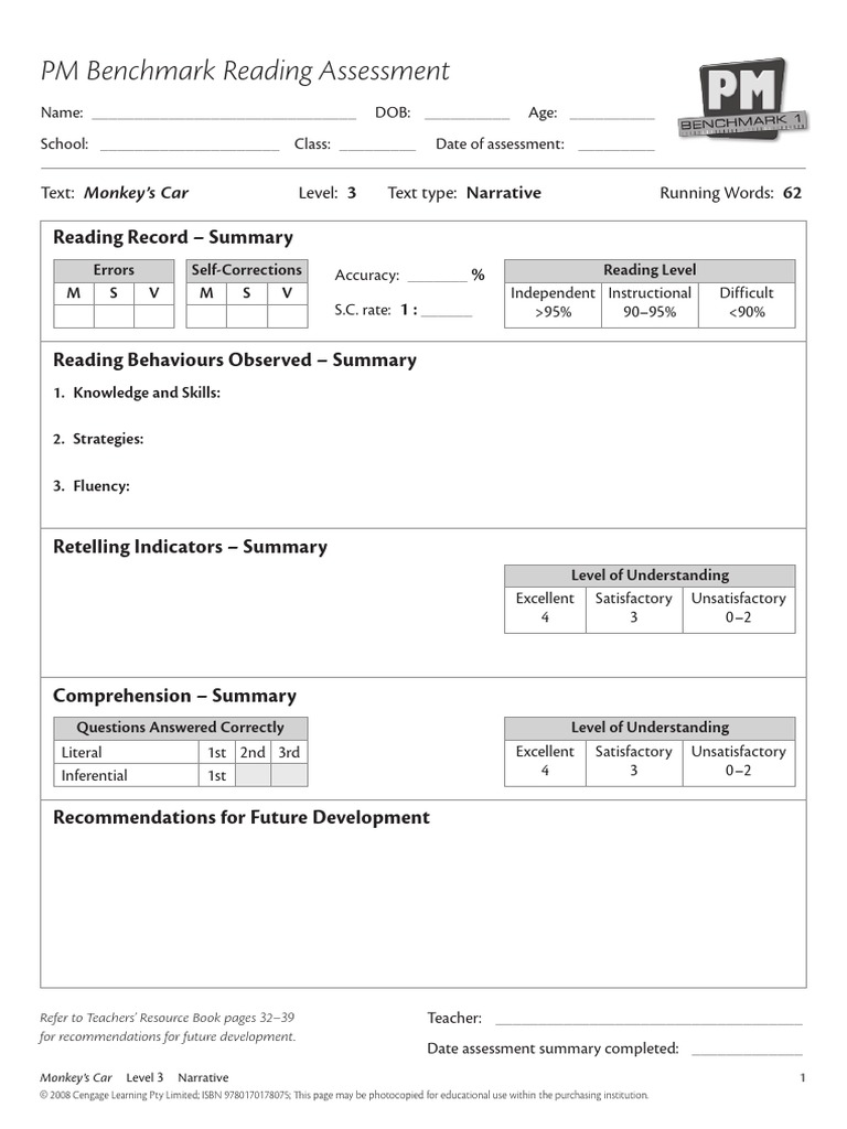 PM Benchmark Reading Assessment | PDF | Reading Comprehension | Cognitive Psychology