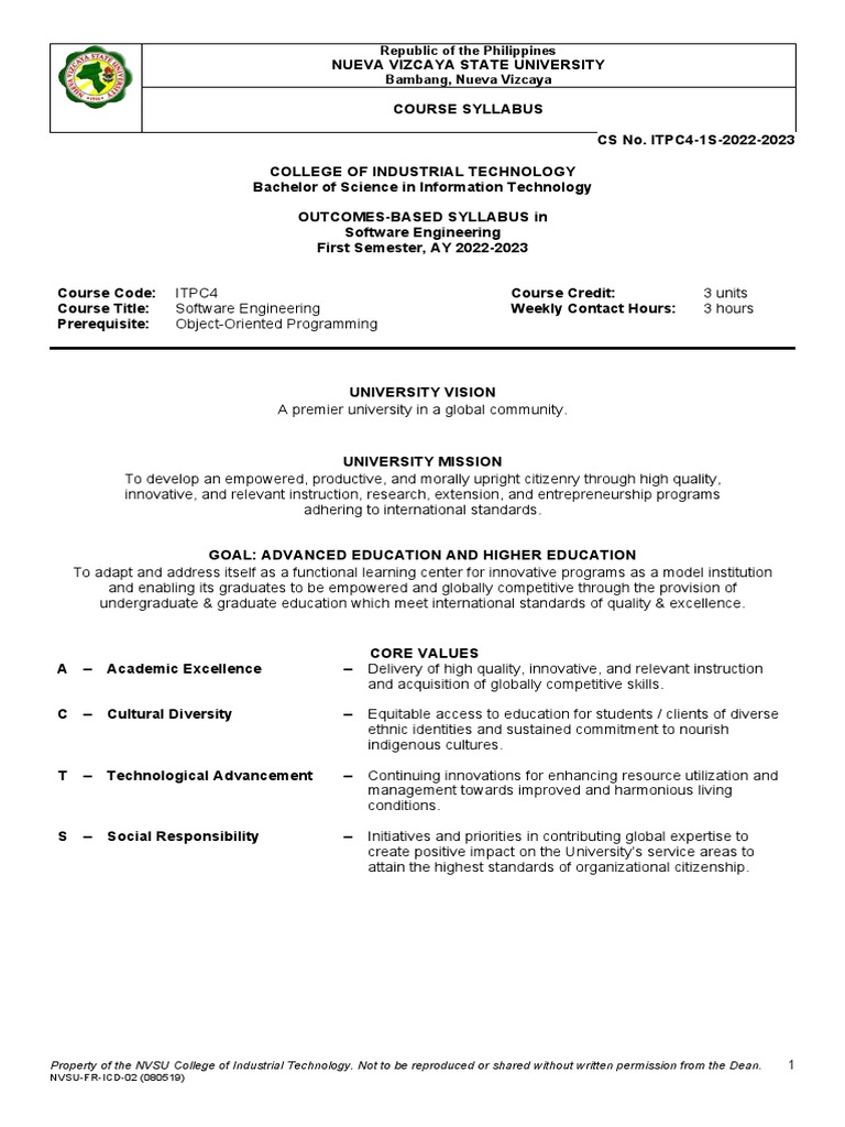Software Engineering Syllabus - NVSU | PDF | Teaching Method | Software ...