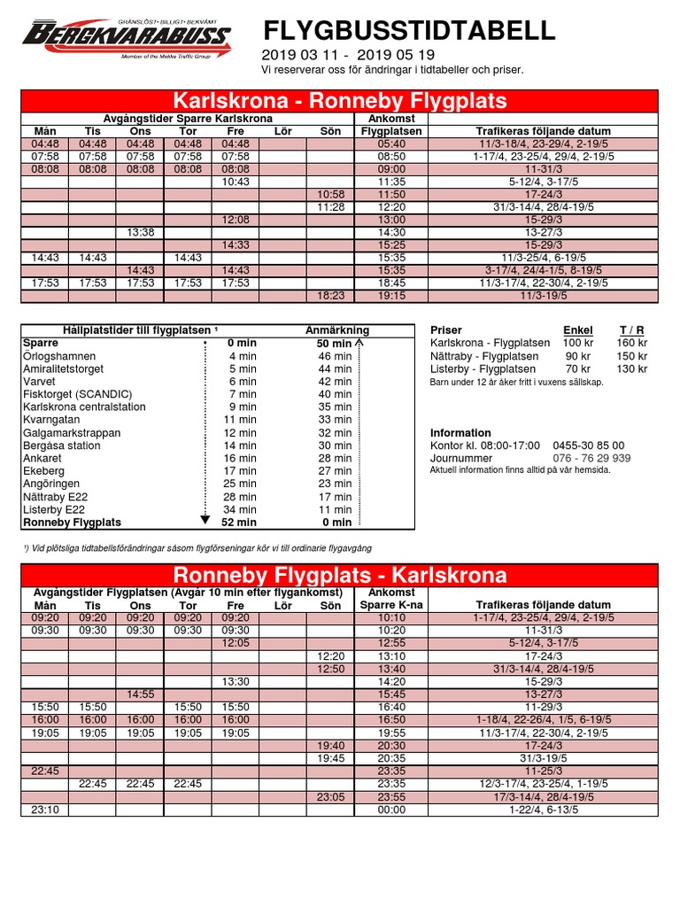 190311-190519 Flygbuss Tidtabell | PDF
