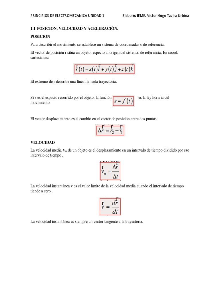 1.1 Posicion, Velocidad y Aceleracion | PDF