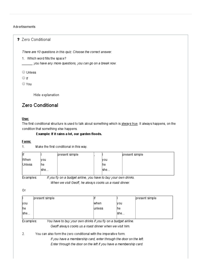 A2 Grammar - Zero Conditional | PDF | Verb | Human Communication