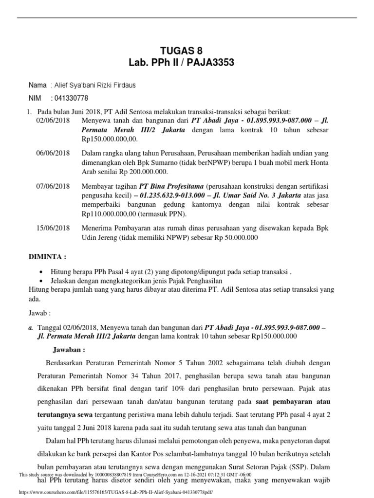 Hitung PPh Transaksi PT Adil Sentosa | PDF