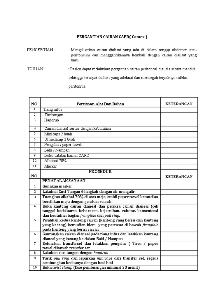 CAPD Lembar Cek List Terbaru | PDF | Kesehatan Holistik