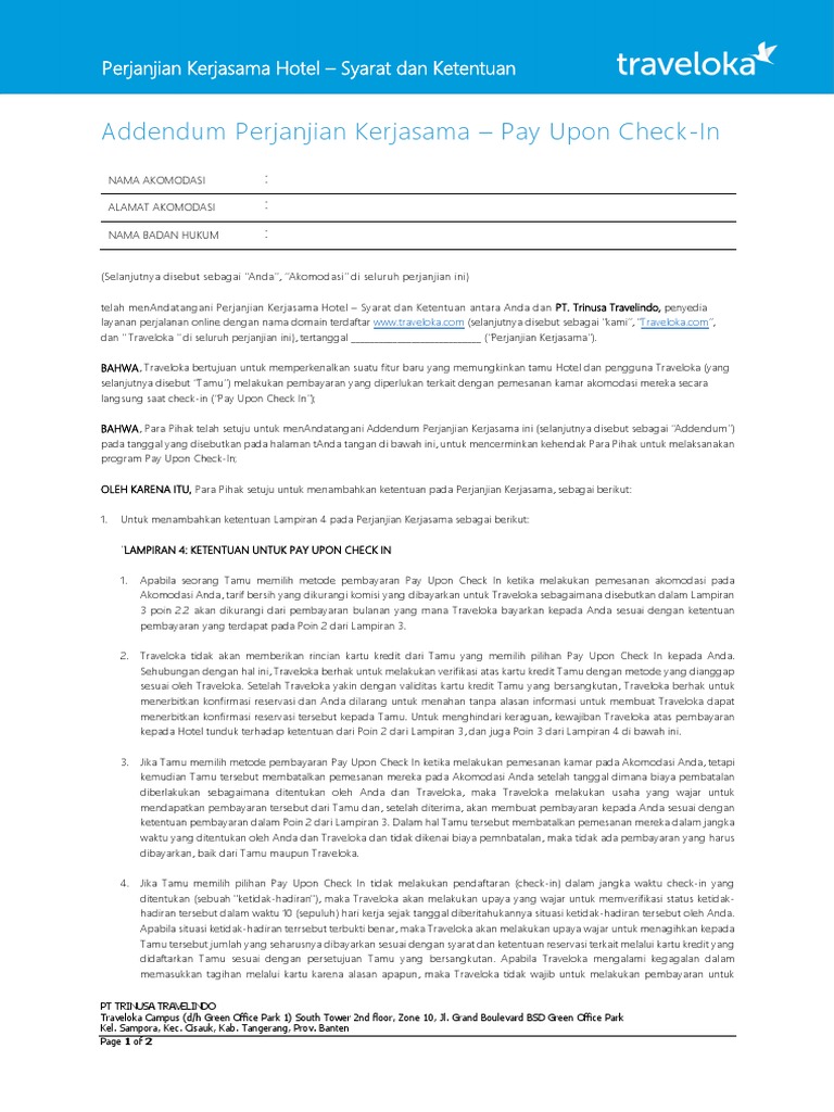 Addendum Perjanjian Pay Upon Check in - Deposit - PT Trinusa Travelindo ...