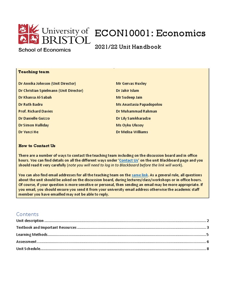 Unit Handbook ECON10001 | PDF | Multiple Choice | Educational Assessment