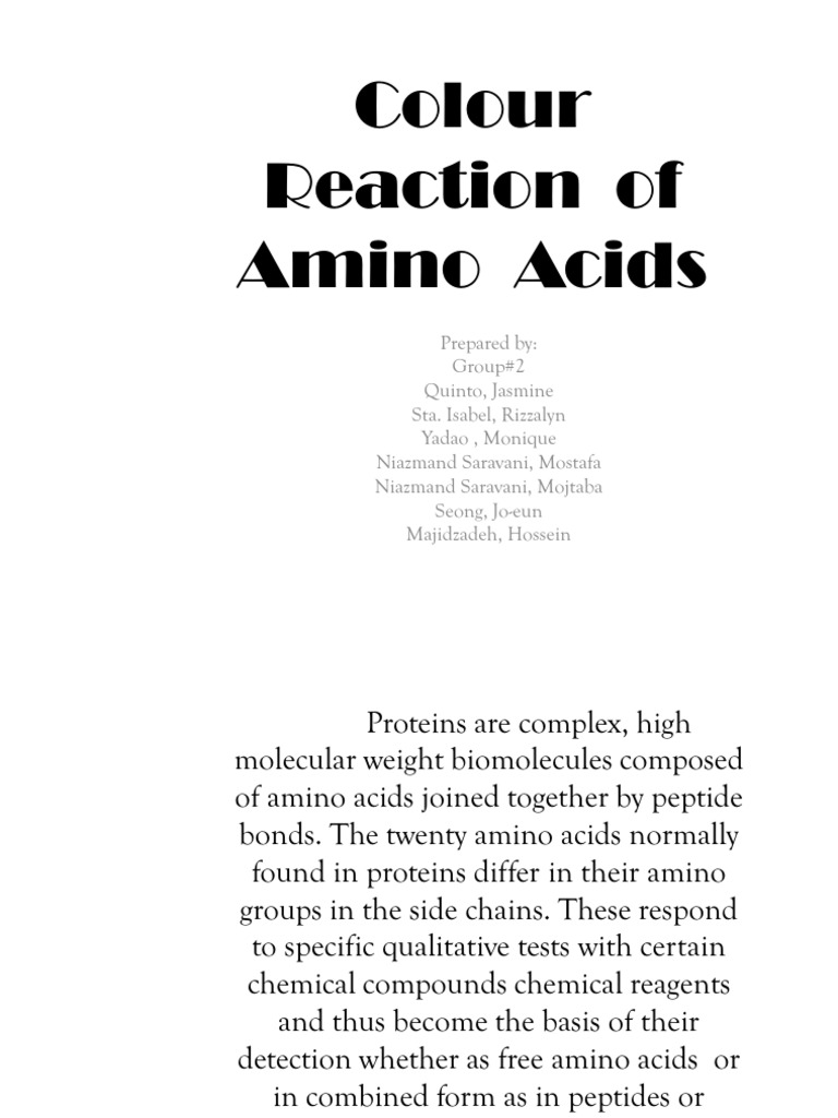 Color Reactions of Amino Acids | PDF | Amine | Amino Acid