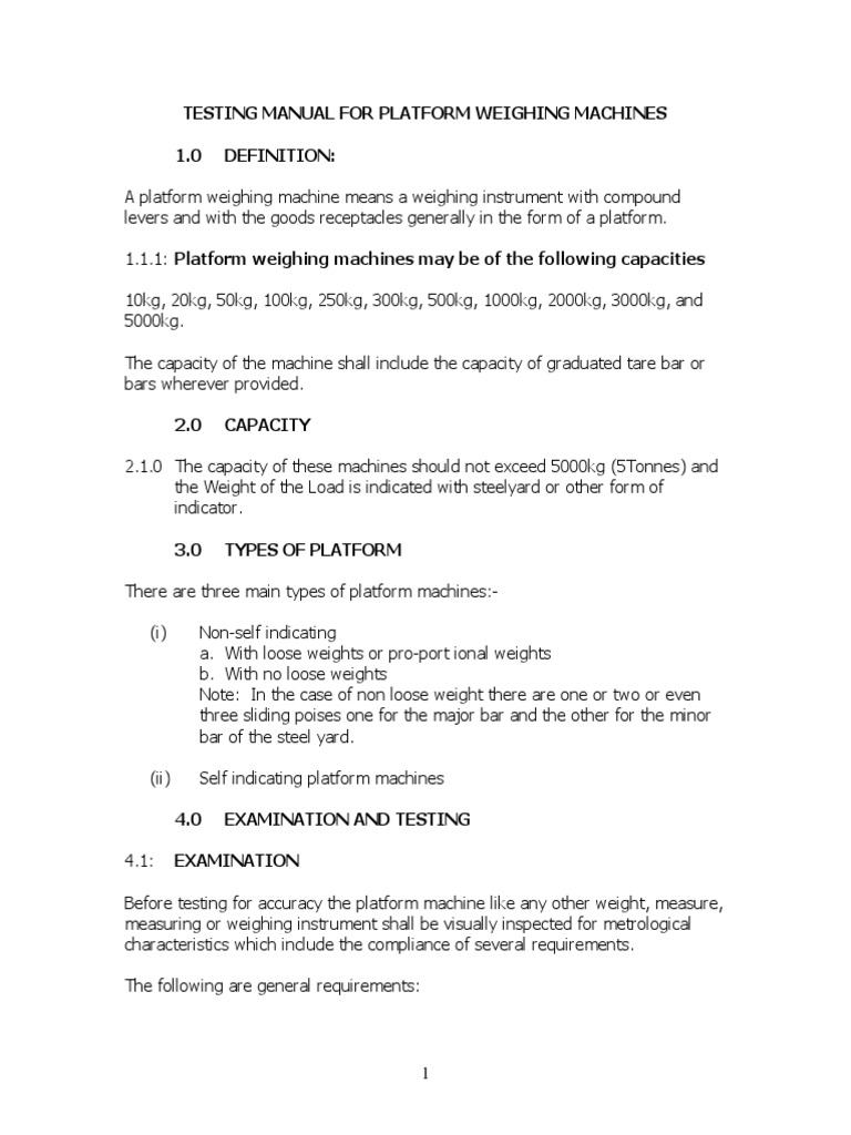 Platform Weighing Machine Testing Manual | PDF | Weighing Scale | Weight