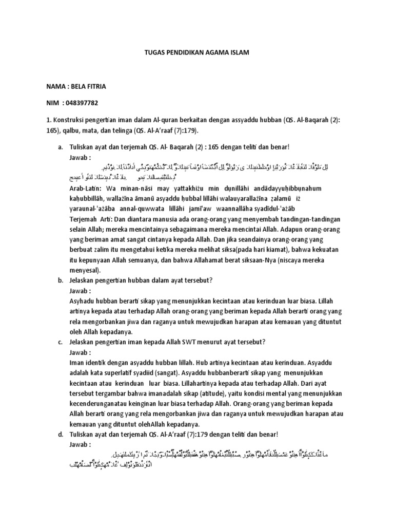 Tugas Pendidikan Agama Islam (Bela Fitria) | PDF | Agama & Spiritualitas