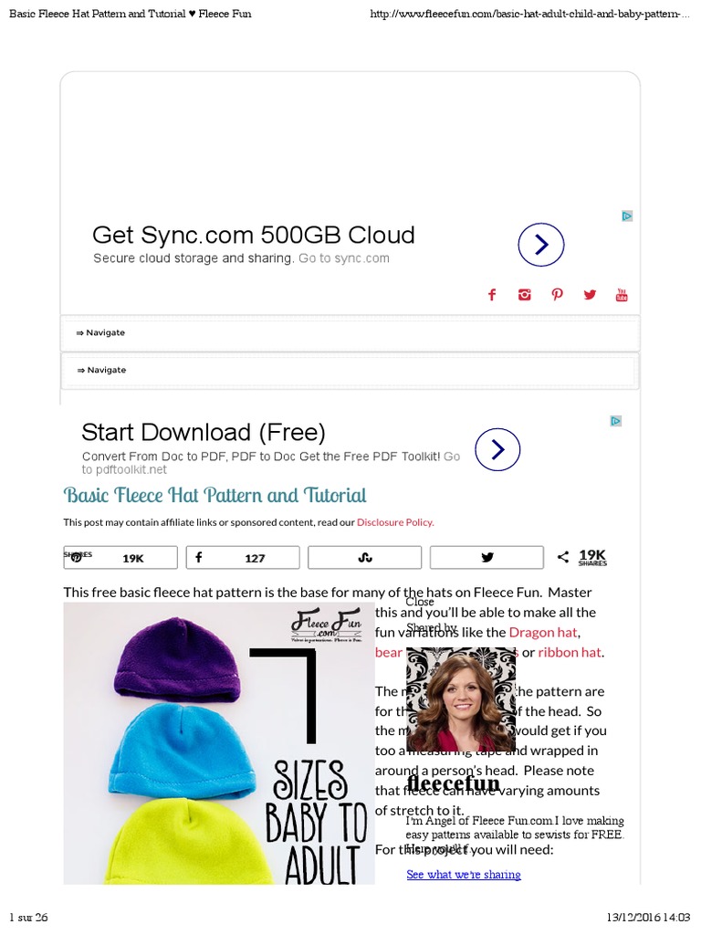 Basic Fleece Hat Pattern and Tutorial Fleece Fun | PDF | Seam (Sewing) | Sewing