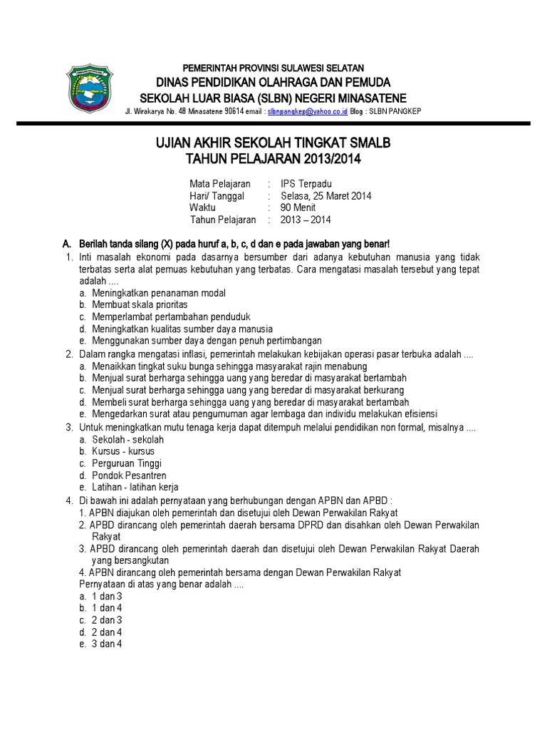 Soal UAS IPS SMALB 2014 | PDF | Pengelolaan Keuangan & Uang | Seni