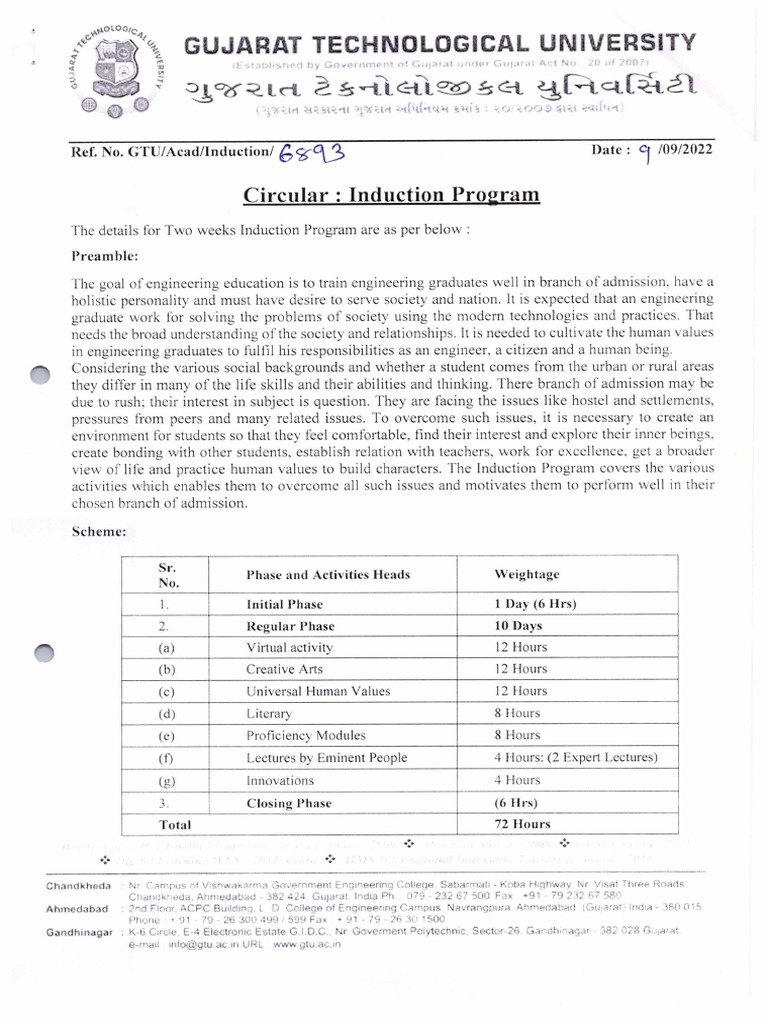 Degree Engineering Induction Program-2022 - 129036 | PDF