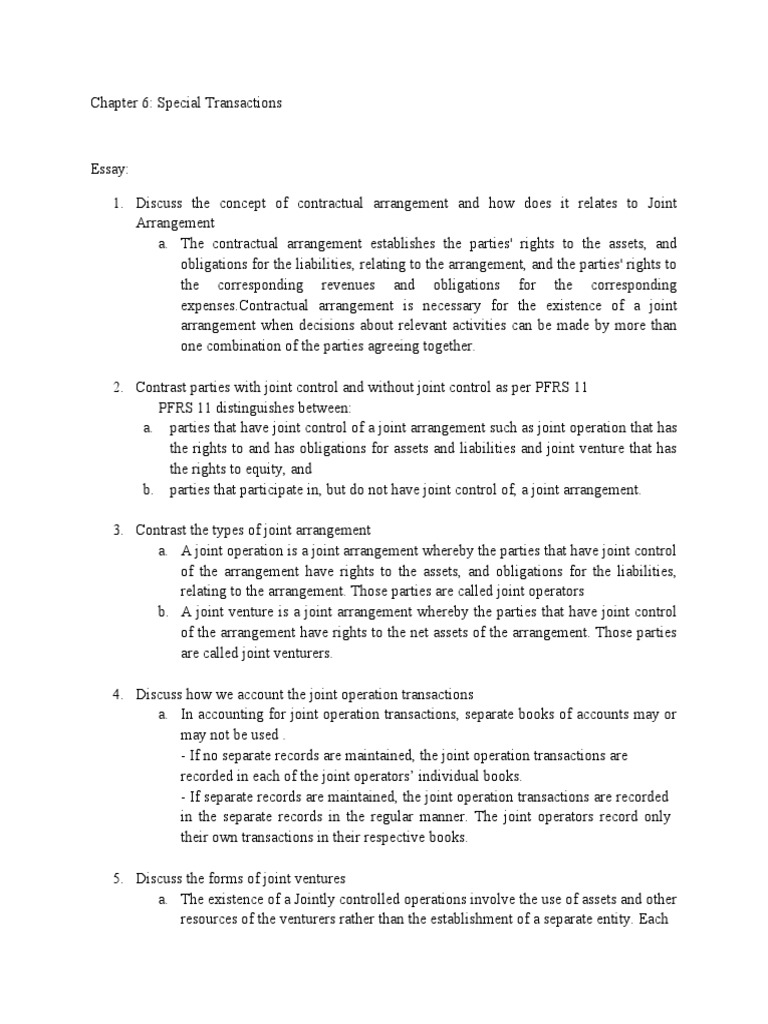 Special Transactions Chapter 6 | Download Free PDF | Joint Venture | Companies