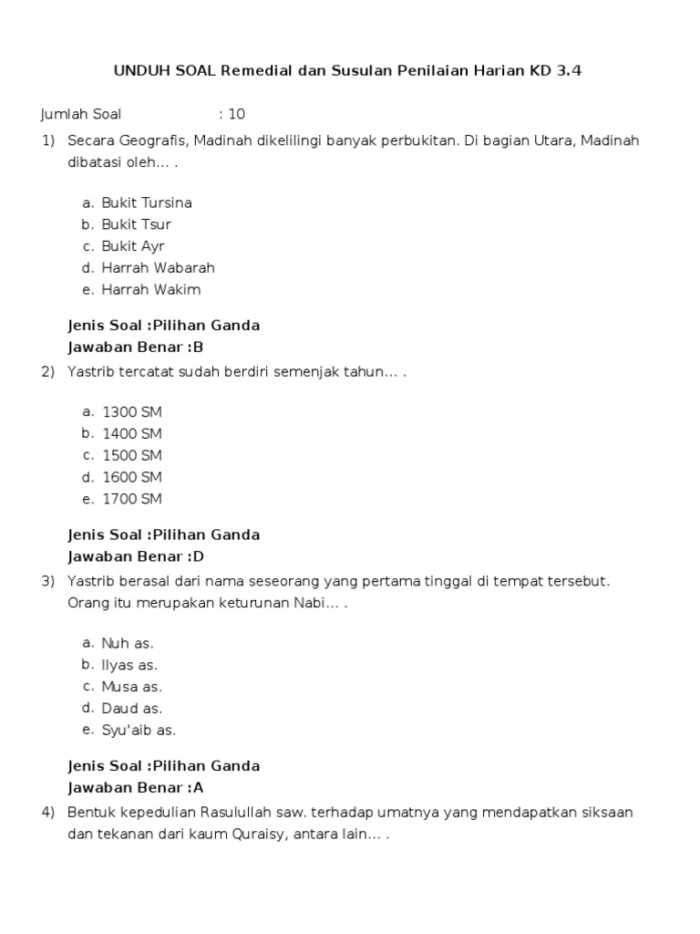 Lembar Soal Remedial Dan Susulan Penilaian Harian KD 3.4 | PDF