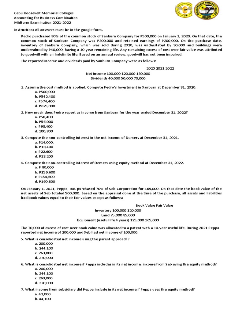 Midterm Examination - ABC | PDF | Equity (Finance) | Book Value