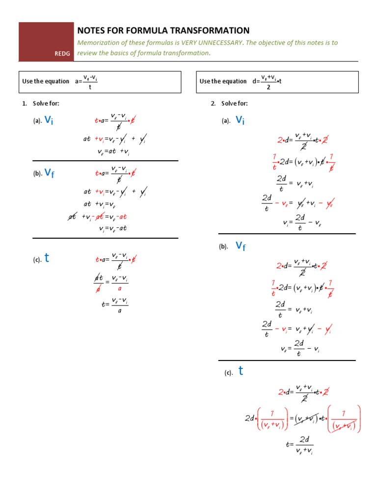 Notes For Formula Transformation | PDF