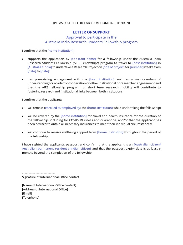 Institutional Letter of Support Template | PDF