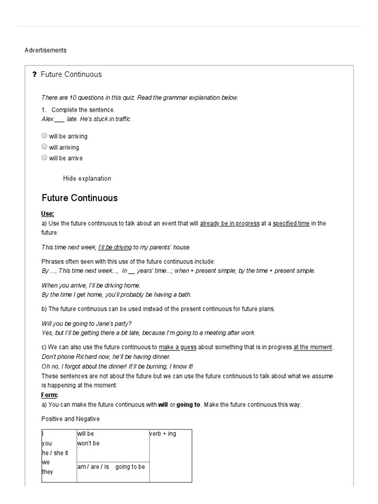 B1 Grammar - Future Continuous | PDF | Verb | Perfect (Grammar)