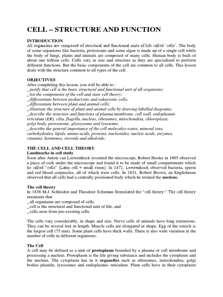 FSC111 - Cell Structure and Function | PDF | Cell (Biology ...