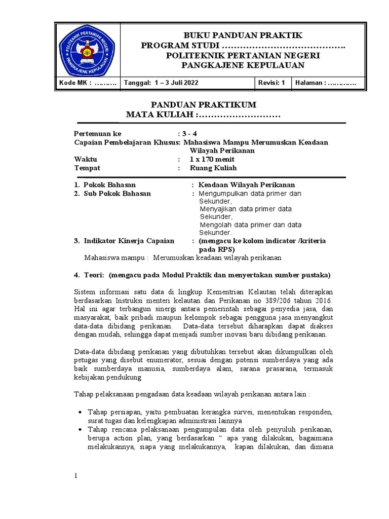 PANDUAN PRAKTIKUM - 2022 Perumusan Wilayah Perikanan | PDF