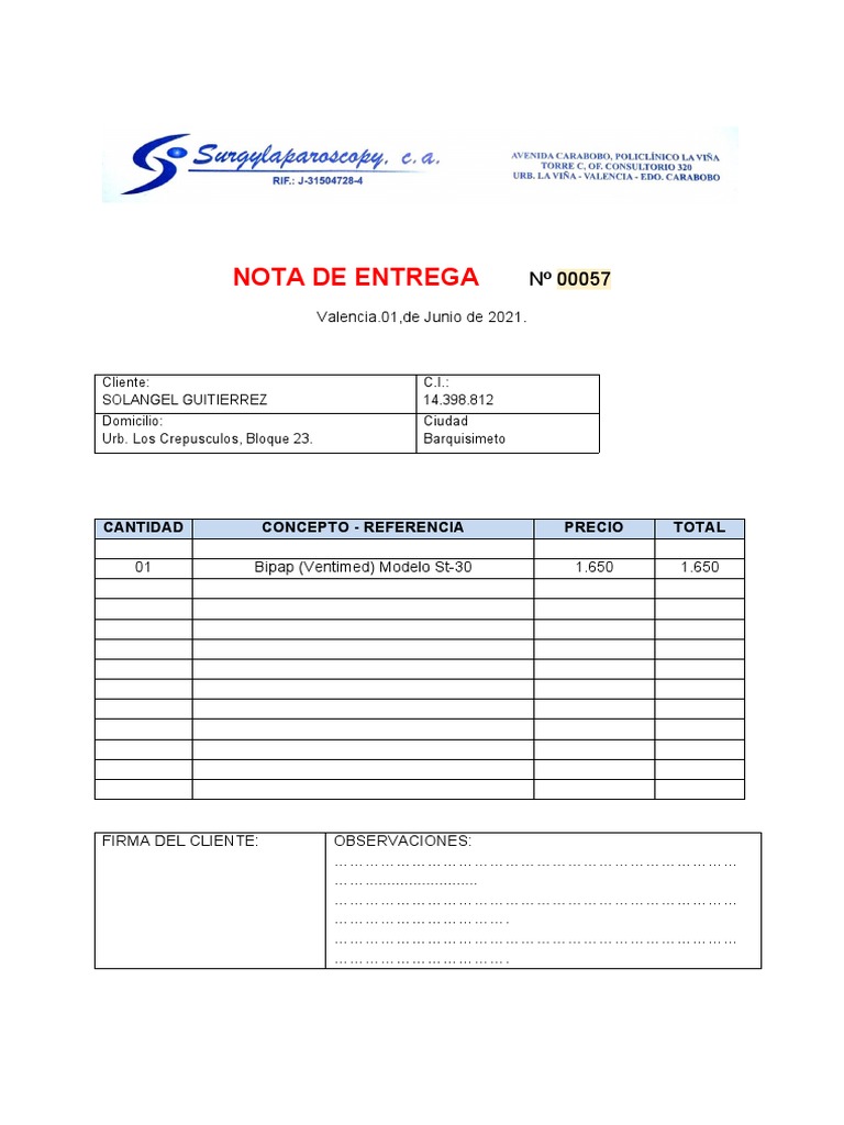 Modelo de Nota de Entrega | PDF