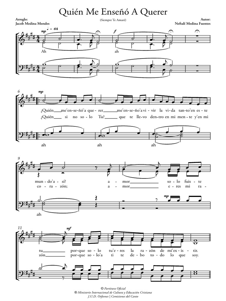 1 Quién Me Enseñó A Querer Partitura Oficial 1 Pdf