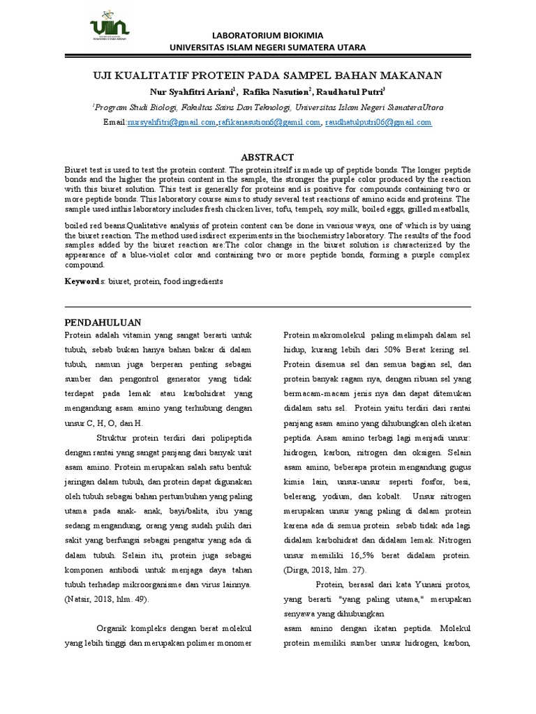 Uji Kualitatif Protein KEL 3 | PDF