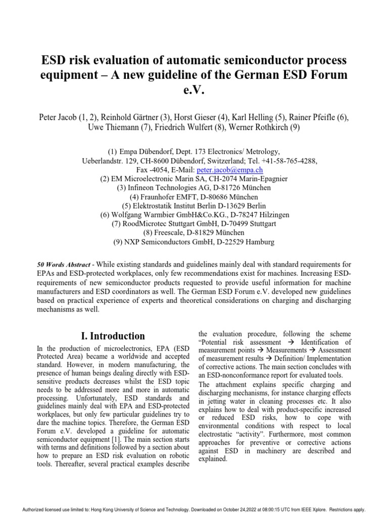 ESD risk evaluation guideline for automatic semiconductor processing ...