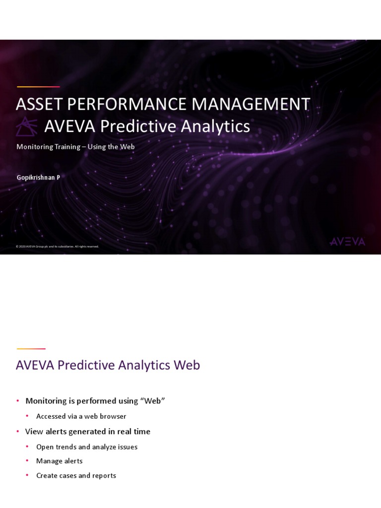 4.AVEVA Predictive Analytics Training - Monitoring | PDF | Predictive Analytics | Analytics