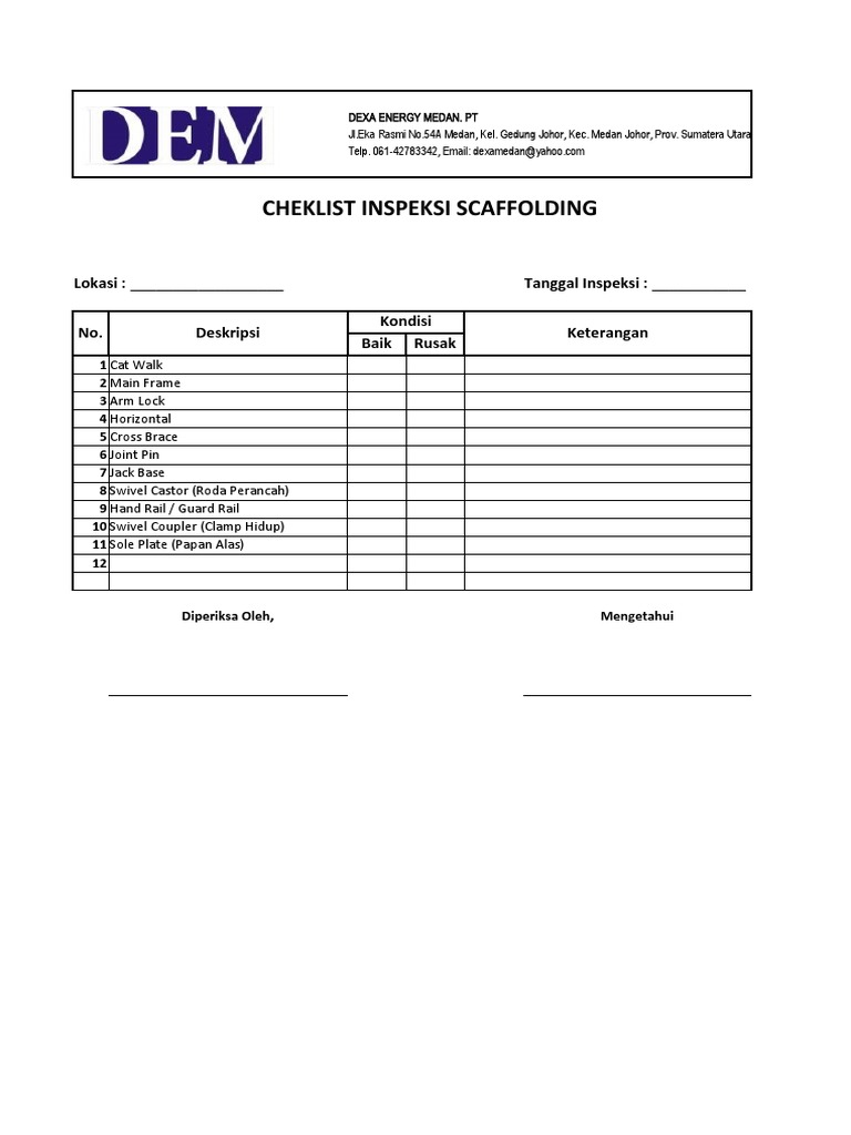 Checklist Inspeksi Scaffolding | PDF