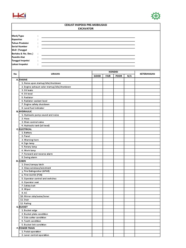 Ceklist Pre Mobilisasi | PDF | Truck | Transport