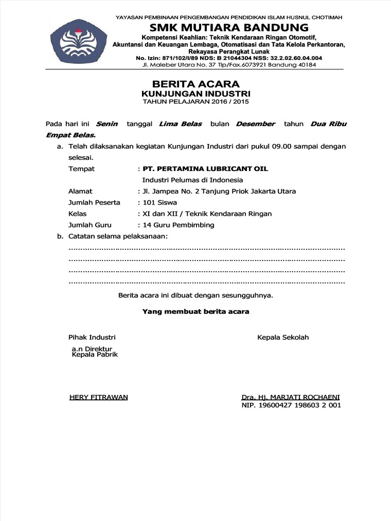 PDF Berita Acara Kunjungan Industri - Compress | PDF
