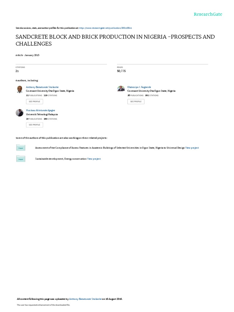 Sandcrete Block and Brick Production in Nigeria - Prospects and ...