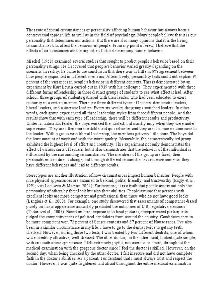 the-influence-of-circumstances-on-human-behavior-evidence-from