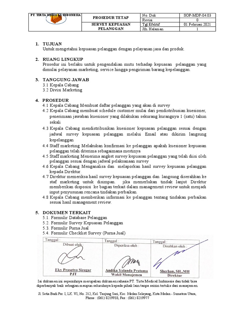 SOP Survey Kepuasan Pelanggan | PDF | Bisnis | Pengelolaan Keuangan & Uang