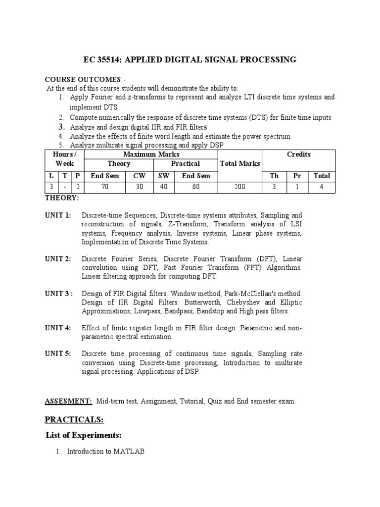 Ec 35514 Applied Digital Signal Processing | Download Free PDF | Digital Signal Processing ...