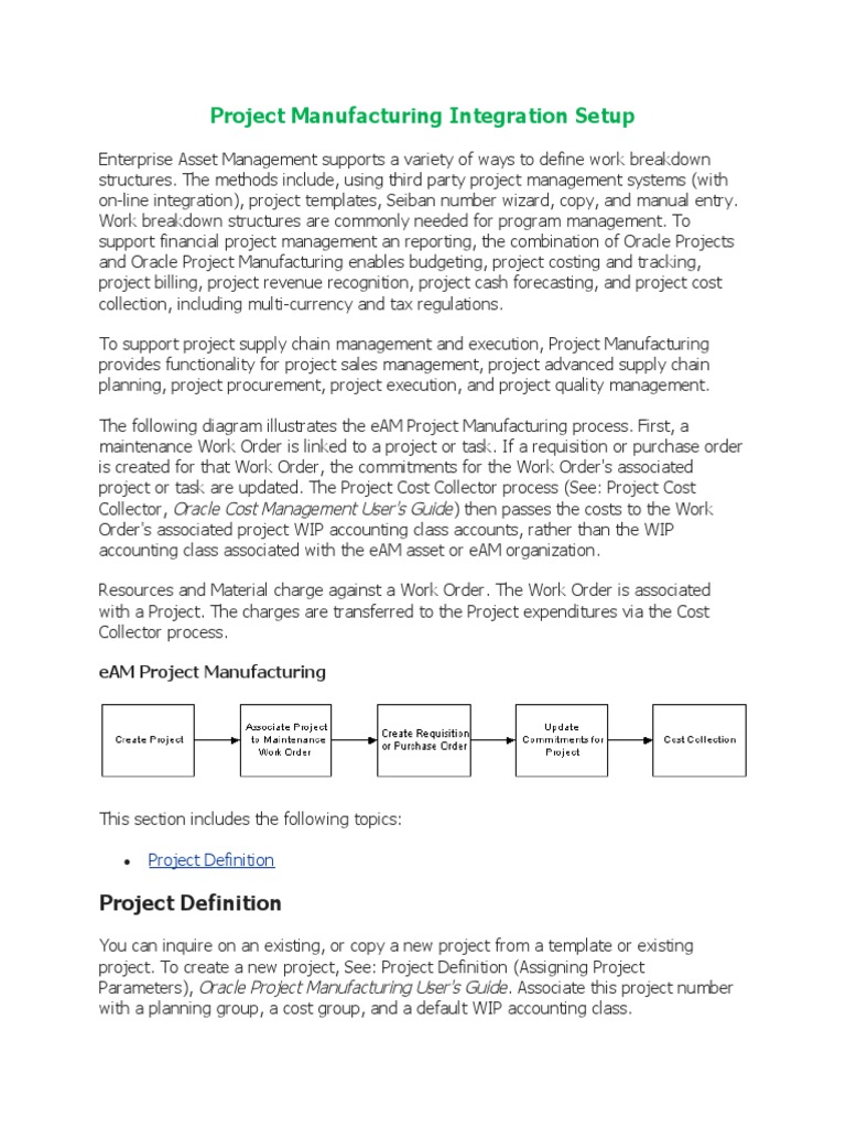 Project Manufacturing Integration Setup | PDF | Asset Management ...