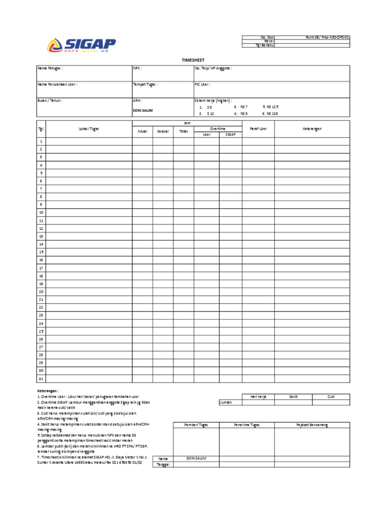 # Template Timesheet | PDF