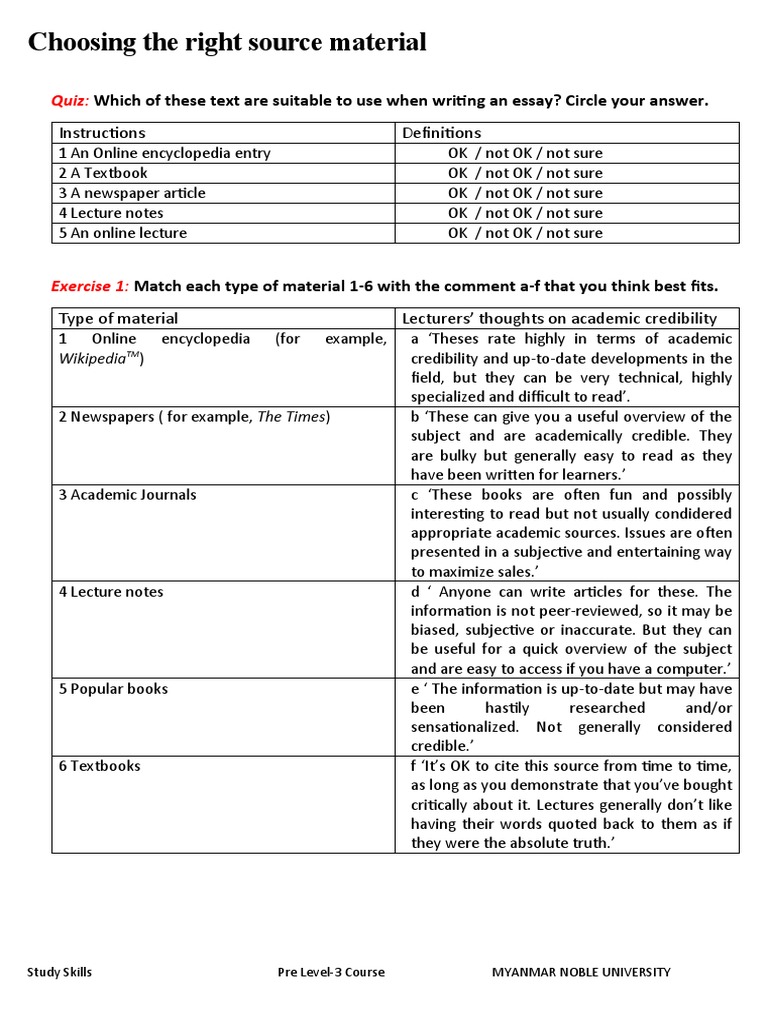 Evaluating Sources for Academic Essays | PDF | Study Skills | Lecture