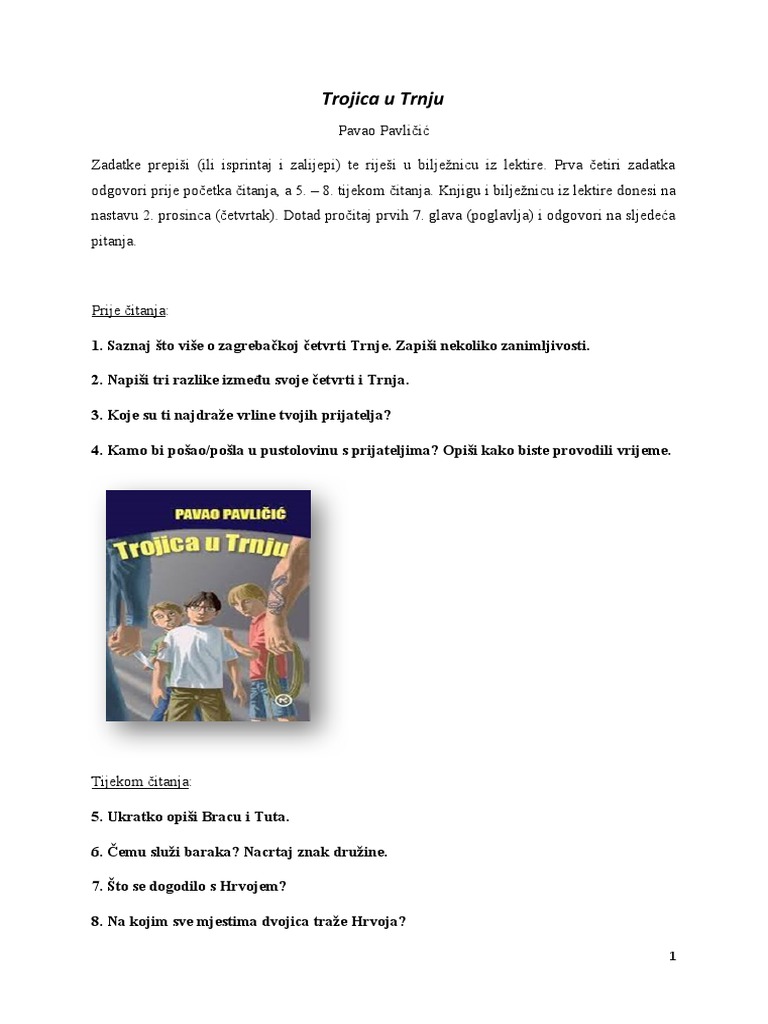 Trojica U Trnju, Pavao Pavličić, Zadaci | PDF