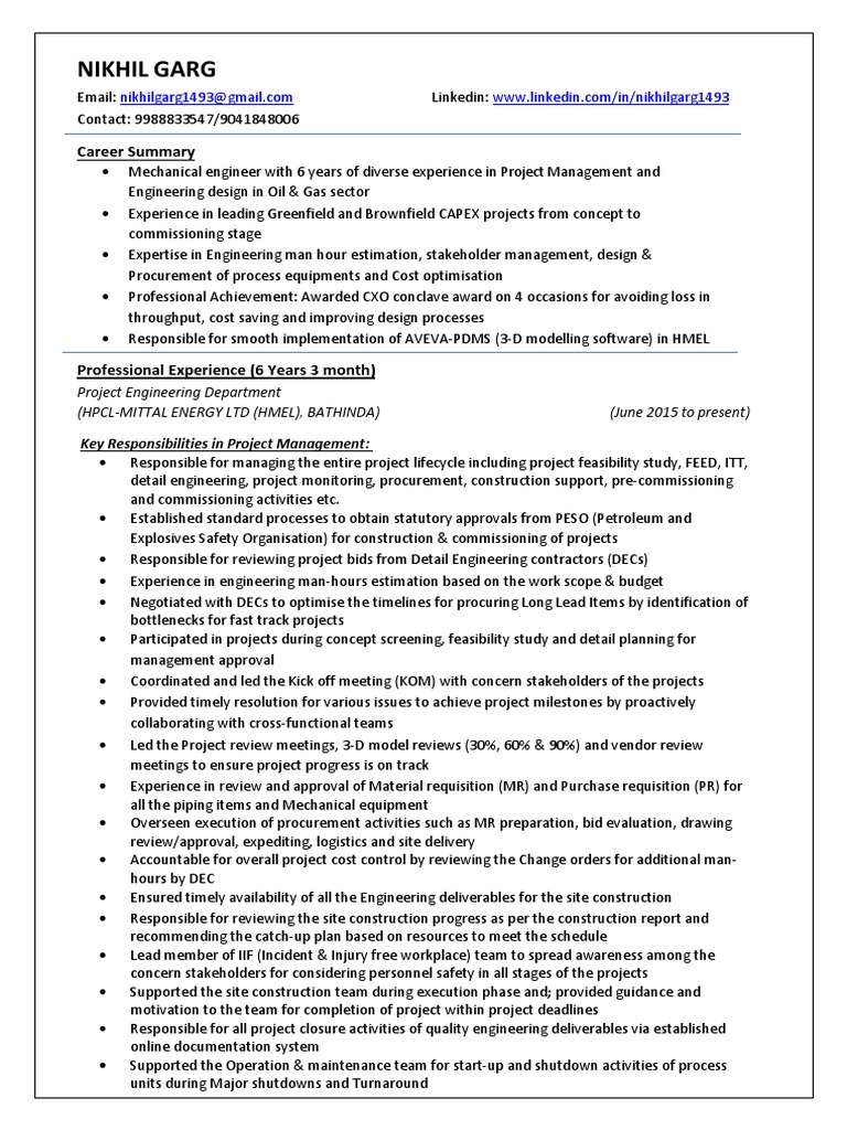 Resume - Nikhil Garg | Download Free PDF | Procurement | Engineering Resume - Nikhil Garg | Download Free PDF | Procurement | Engineering