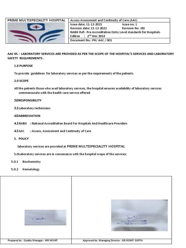 Aac 05 - Laboratory Services Are Provided As Per The Scope of The ...