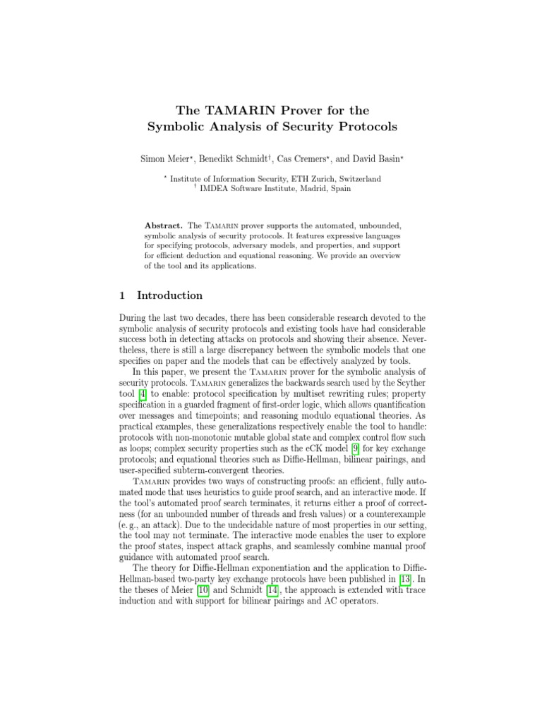 Tamarin Prover Analysis Of Security Protocols Pdf Applied Mathematics Mathematics