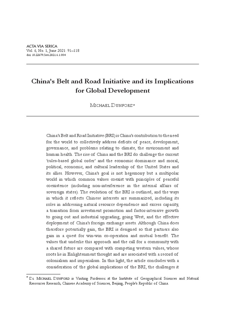China's Belt and Road Initiative and Its Implications For Global ...