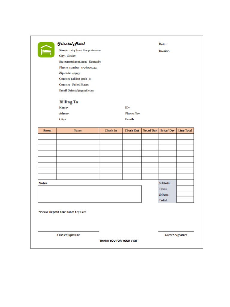 Hotel Bill Format in Excel 28 | PDF